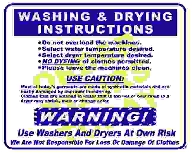 #L441 SIGN-WASHING & DRYING INSTRUCTIONS - Sudsy Vending Supplies
